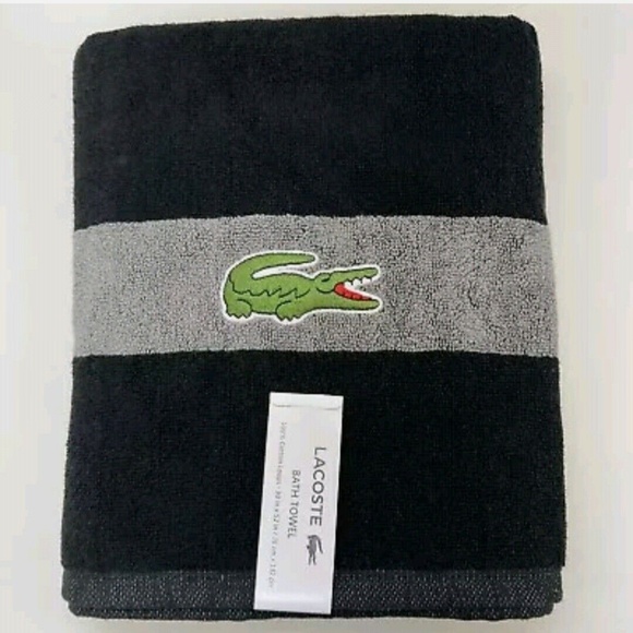 Lacoste | Bath | New Lacoste Bath Towel 0 Cotton 30 X 52 Black Gray Big ...